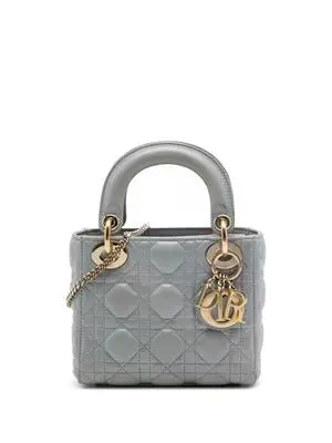 Dior 2017 Mini Metallic Lambskin Cannage Lady Satchel - Grey