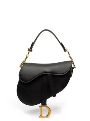 Dior 2019 Mini Grained Calfskin Saddle Bag Satchel - Black