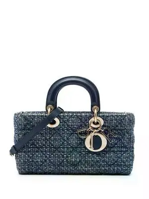 Dior 2022 Medium Tweed Cannage Lady D Joy Satchel - Blue