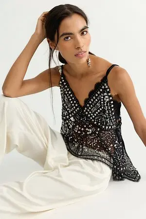 Free People Highway Asymmetric Sequin Tank - Black