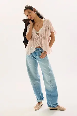 Free People In Your Dreams Asymmetric Lace Top - Morganite