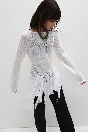 Free People Alesia Asymmetric Lace Maxi Top