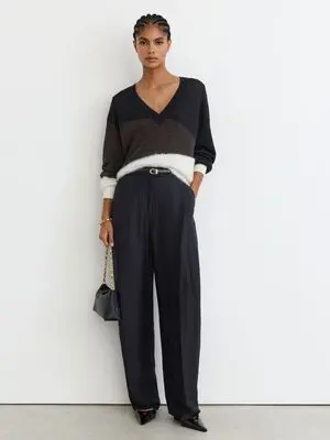 REISS Harley Panelled Metallic-knit Textured V-neck Jumper