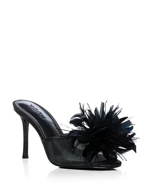 Aqua Fifi Feather Stiletto Sandals Exclusive - Black Multi