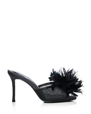 Aqua Fifi Feather Stiletto Sandals Exclusive - Black Multi