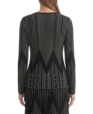 Ming Wang Silver Lurex Studded Soft Knit Top