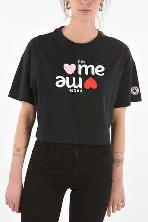 CONVERSE Logo-print Cropped T-shirt - Black