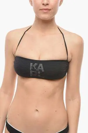 Karl Lagerfeld Striped Bandeau Bikini Top - Black