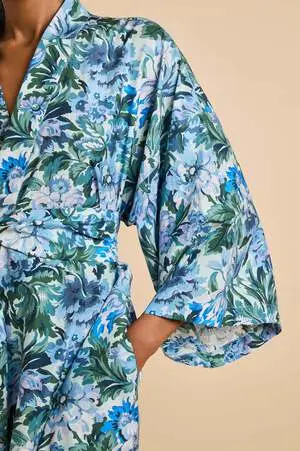 Olivia Von Halle Amaya Azura Floral Robe