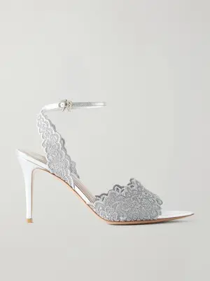 GIANVITO ROSSI 85 Metallic Leather-trimmed Lace Sandals