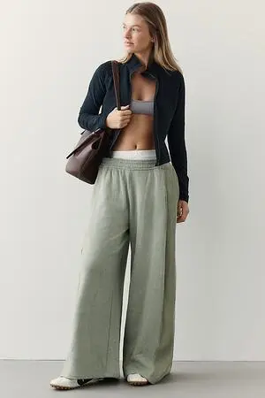Daily Practice Mixed It Up 100% Cotton High Rise Wide Leg Pants - Moss