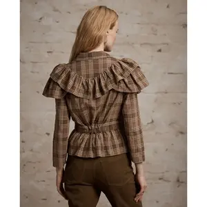 Ralph Lauren Ruffle-trim Plaid Cotton Blouse