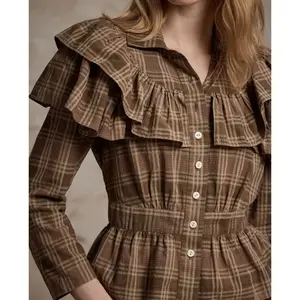 Ralph Lauren Ruffle-trim Plaid Cotton Blouse