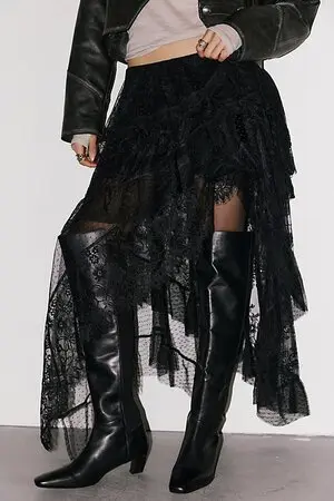 Free People Cosette Spliced Lace Asymmetrical Skirt