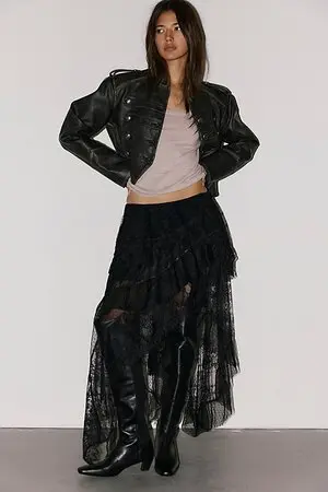 Free People Cosette Spliced Lace Asymmetrical Skirt