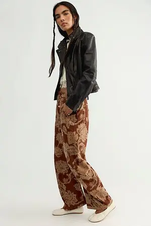 Free People Spotlight Printed Barrel Trousers - Chocolate Combo