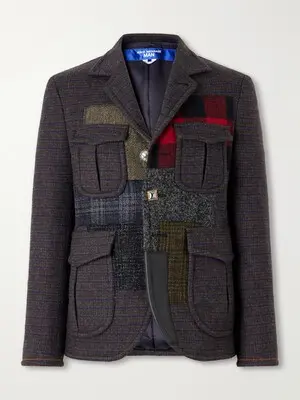 Junya Watanabe Patchwork Checked Wool And Cashmere-blend Woven Blazer - Blue