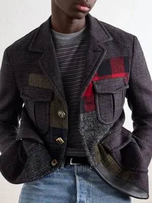 Junya Watanabe Patchwork Checked Wool And Cashmere-blend Woven Blazer