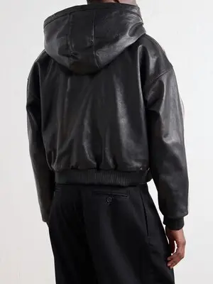 424 Logo-appliquéd Shearling-lined Striped Leather Hooded Jacket