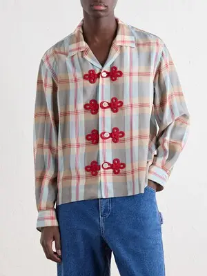 BODE Canyon Trillium Camp-collar Appliquéd Checked Organza Shirt