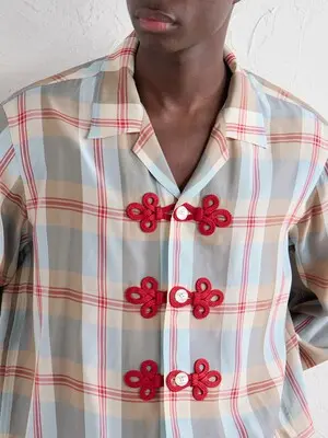 BODE Canyon Trillium Camp-collar Appliquéd Checked Organza Shirt