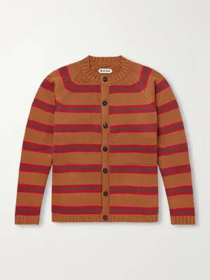 BODE Holly Striped Cotton And Merino Wool-blend Cardigan - Orange