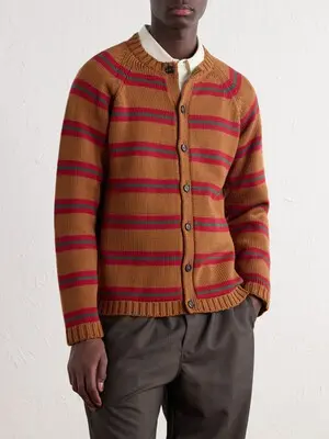 BODE Holly Striped Cotton And Merino Wool-blend Cardigan