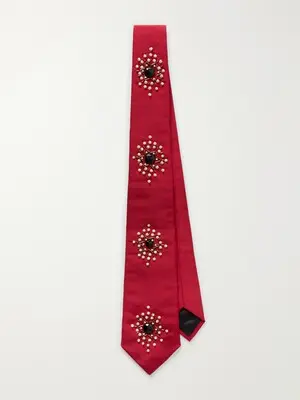 BODE Luminaire 8cm Embellished Cotton-twill Tie - Red