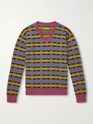 BODE Bracken Fair Isle Cotton-jacquard Sweater - Blue