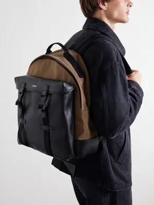 Loewe Logo-print Canvas-trimmed Leather Backpack