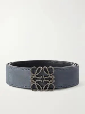 Loewe 3.5 Cm Reversible Anagram-embellished Nubuck Belt - Black