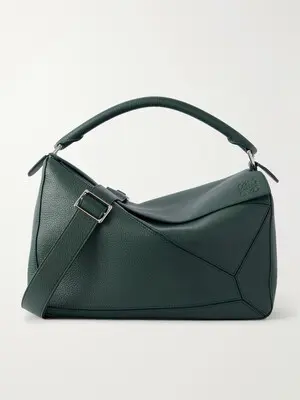 Loewe Puzzle Edge Large Logo-debossed Full-grain Leather Messenger Bag - Green