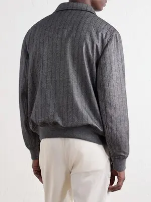 Brunello Cucinelli Pinstriped Herringbone Cashmere And Silk-blend Woven Blouson Jacket