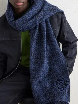 Loewe Anagram Fringed Jacquard-knit Wool And Cashmere-blend Scarf