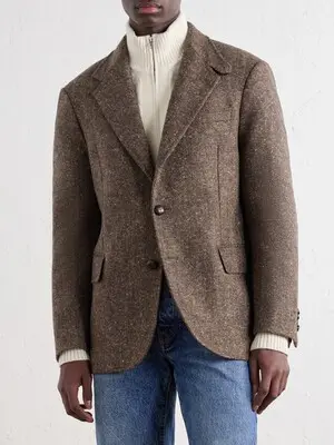 FORTELA Bernardo Flecked Suede-trimmed Virgin Wool-tweed Blazer
