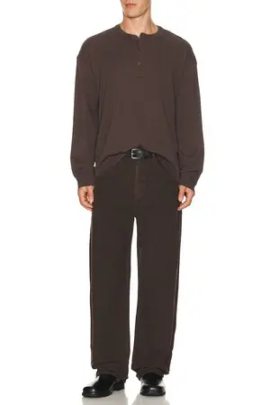 FRAME Long Sleeve Henley Shirt In Brown