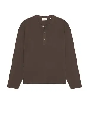 FRAME Long Sleeve Henley Shirt In Brown