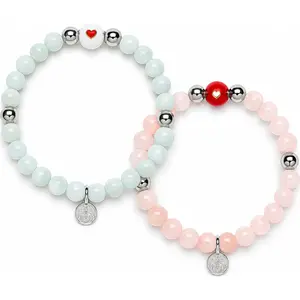 SEVEN SAINTS Heart Glow Duo | Morganite & Green Moonstone Bracelet Set - Silver