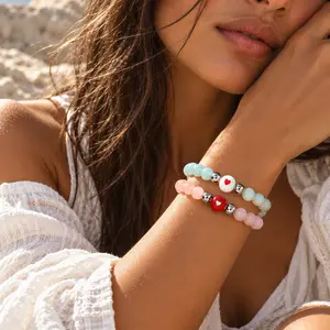 SEVEN SAINTS Heart Glow Duo | Morganite & Green Moonstone Bracelet Set - Silver