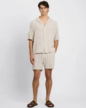 Onia Rafia Stripe Relaxed Camp Shirt - Ivory Multi