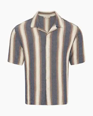 Onia Rafia Stripe Relaxed Camp Shirt - Navy Multi