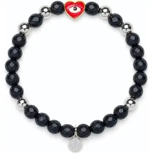 SEVEN SAINTS Onyx Heart Bracelet For Protection & Focus - Silver