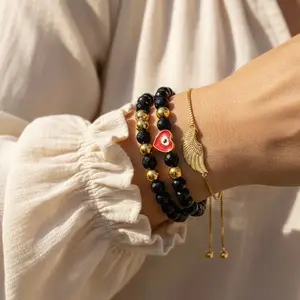 SEVEN SAINTS Onyx Heart Bracelet For Protection & Focus - Silver