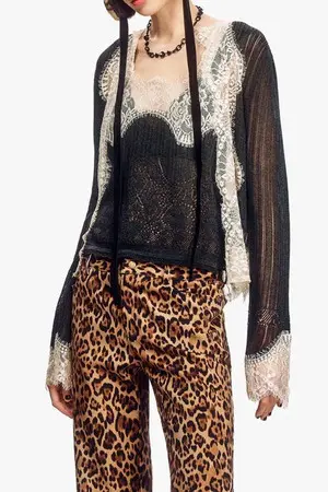 Anna Sui Without Bow Lingerie Lace Knit Cardigan