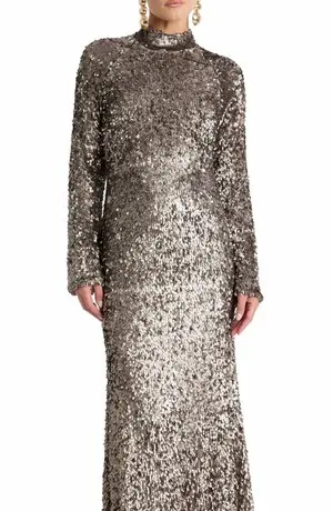 Bardot Astra Sequin Long Sleeve Maxi Dress
