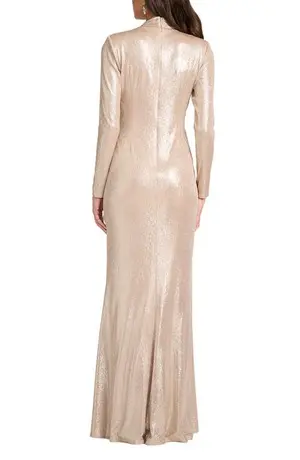 Tadashi Shoji Ferrum Metallic Twist Drape Gown