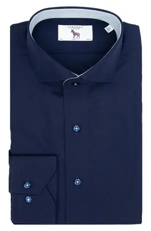Lorenzo Uomo Trim Fit Supima Cotton Dress Shirt - Midnight