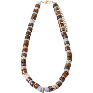 ERIN MCDERMOTT JEWELRY Coffee Wooden Bead And Blue Statement Necklace - Brown