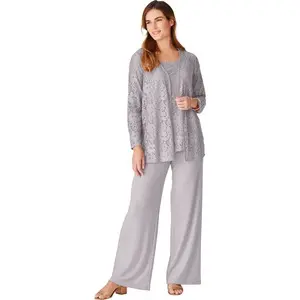 WOMAN WITHIN 3 Piece Lace Jacket/tank/pant Set Silver Dove