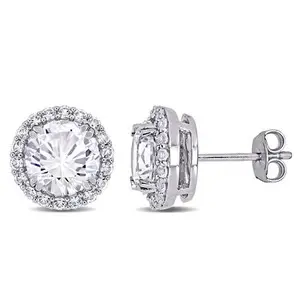 JULIANNA B. Lab-created Sapphire Halo Stud Earrings Silver - Sterling Silver